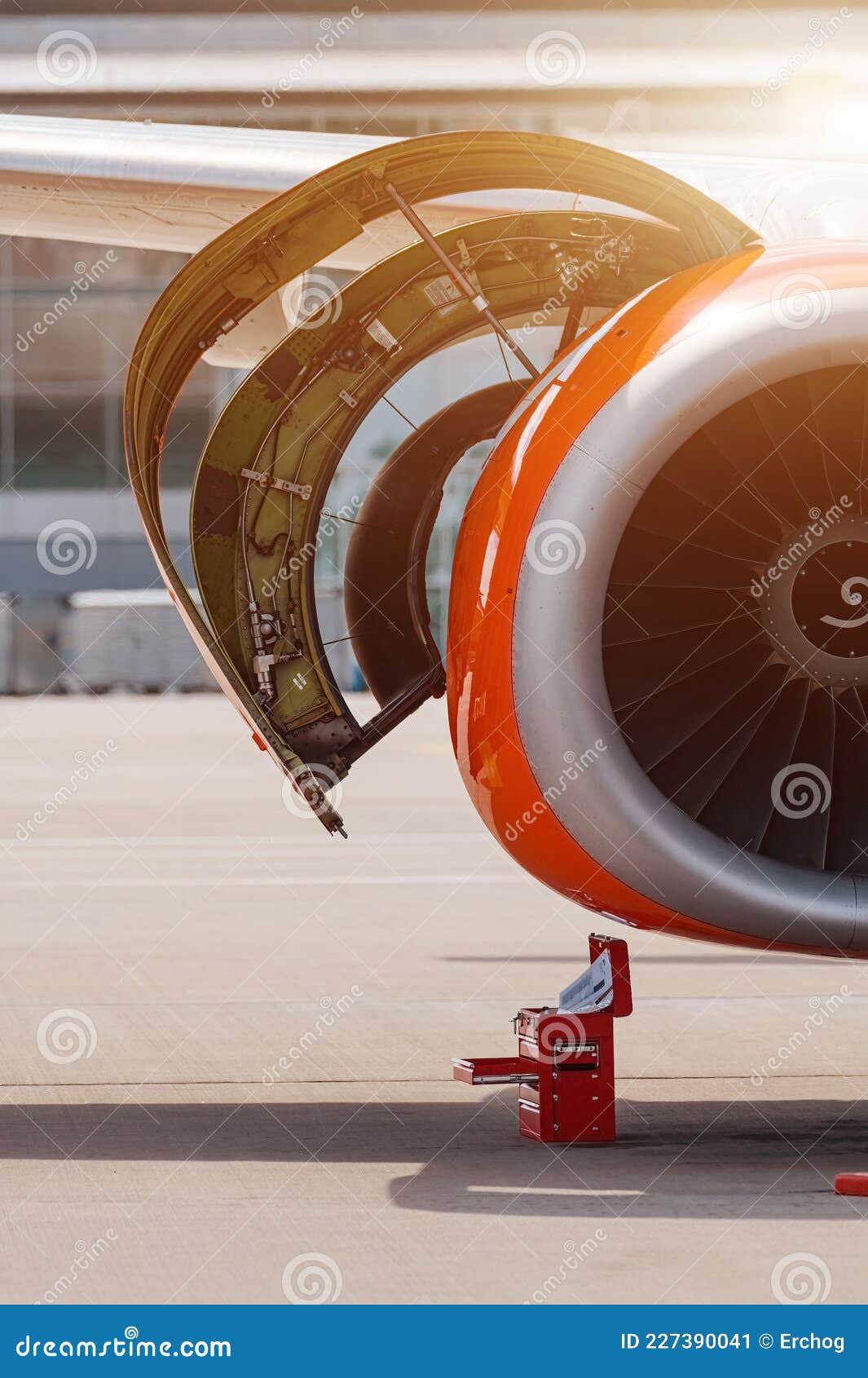 Aircraft Maintenance Inspection and Working on Airplane Jet Engine on ...