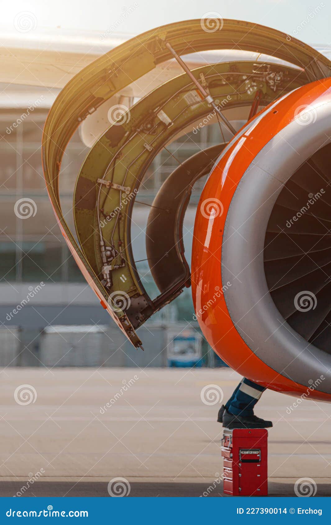 Aircraft Maintenance Mechanics Inspecting and Working on Airplane Jet ...