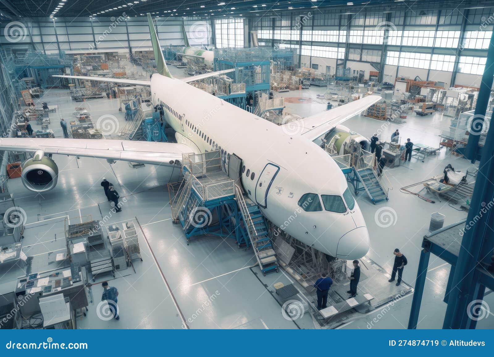 Aircraft Manufacturing Plant, with Team of Engineers and Technicians ...