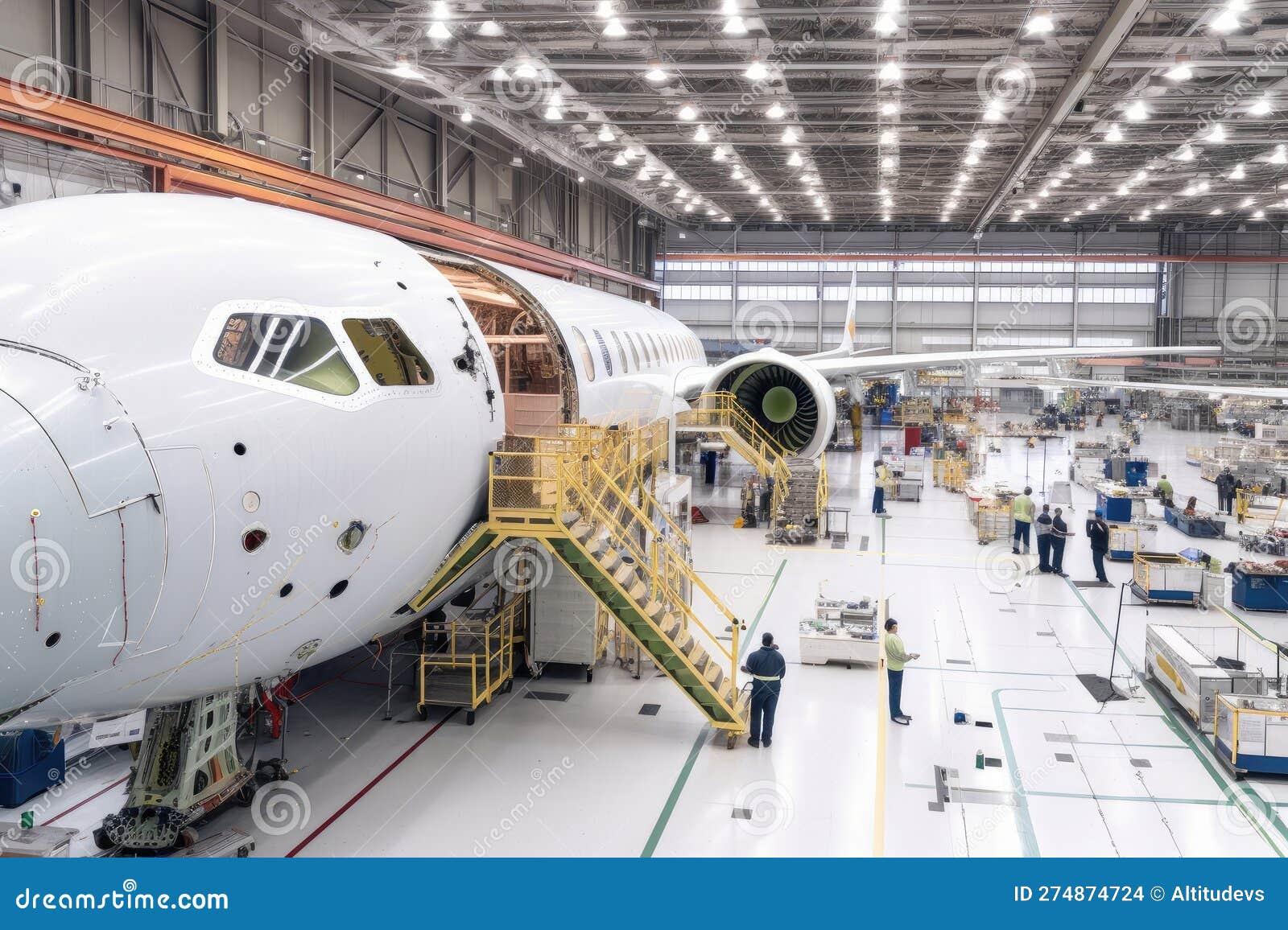 Aircraft Manufacturing Plant, with Team of Engineers and Technicians ...