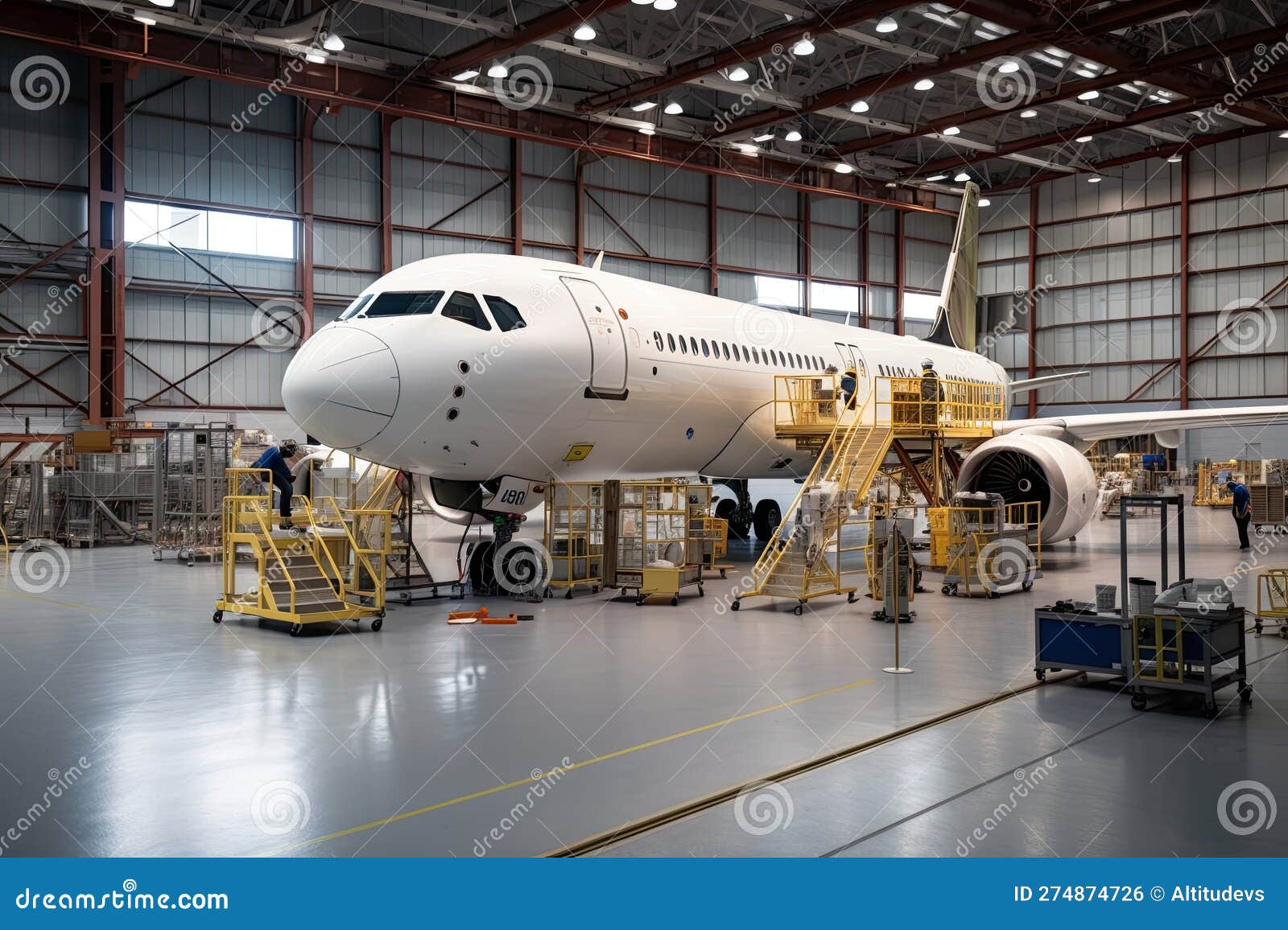 Aircraft Manufacturing Plant, With Team Of Engineers And Technicians ...