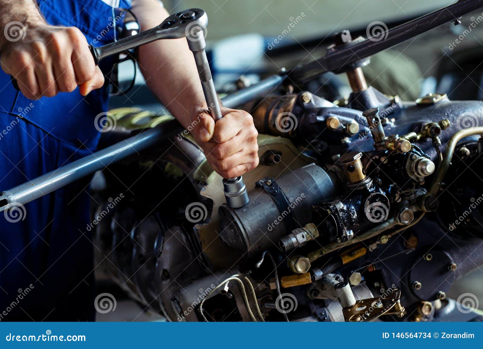 Aircraft Mechanic Repairing Jet Engine Stock Photo - Image of assembly ...