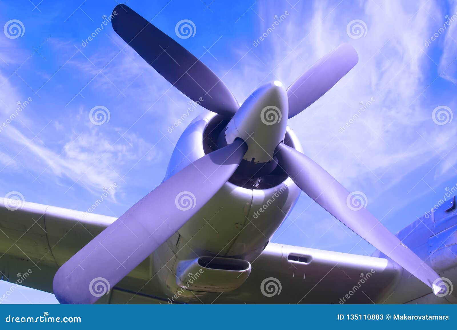 Aircraft Propeller, Blue Sky Background Stock Image - Image of retro ...
