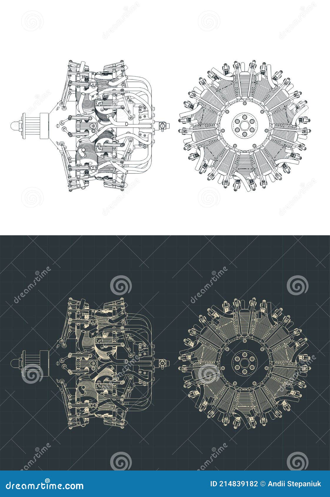Aircraft Radial Engine Isometric Drawing Vector Illustration ...