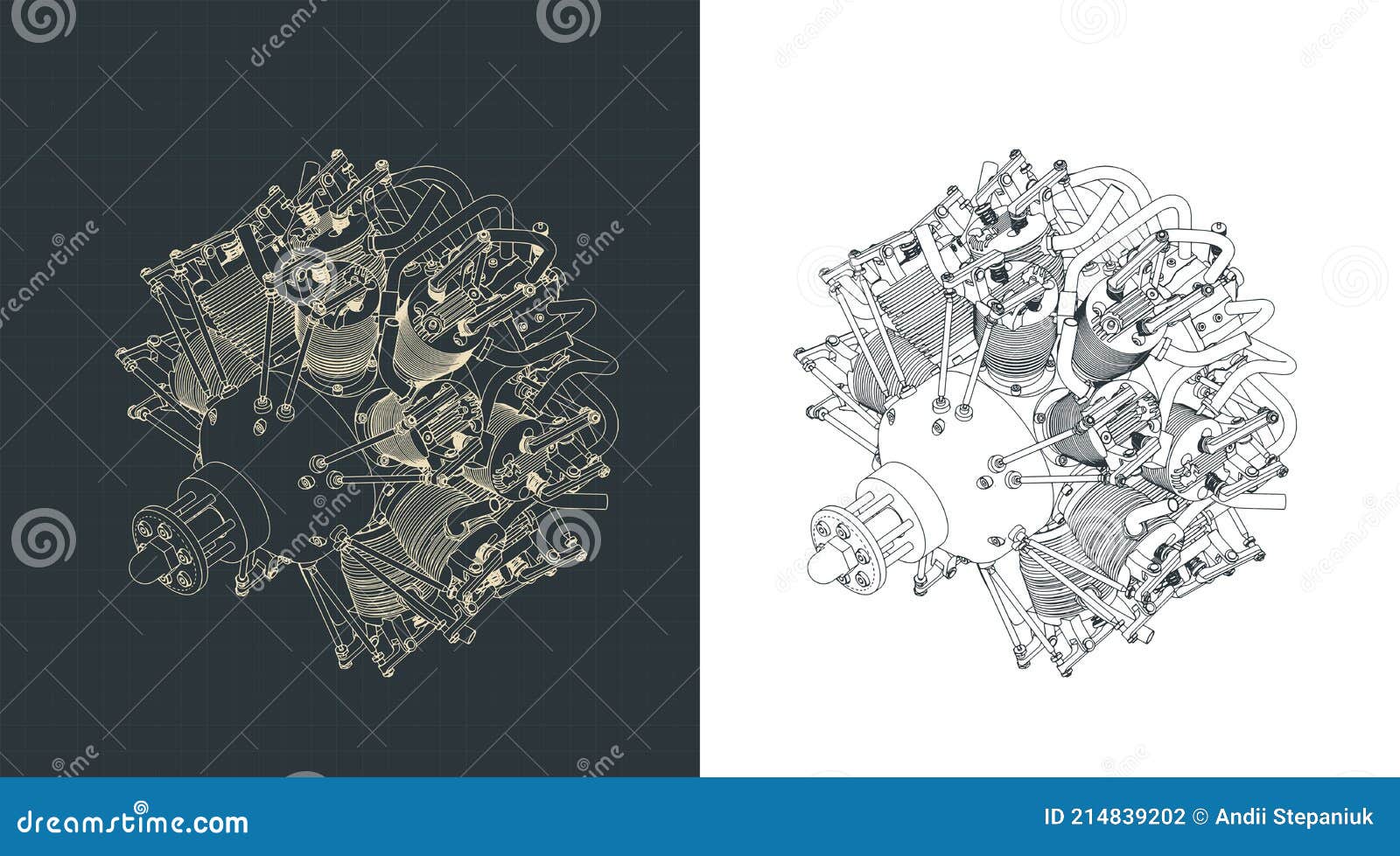 Aircraft Radial Engine Isometric Drawing Vector Illustration ...