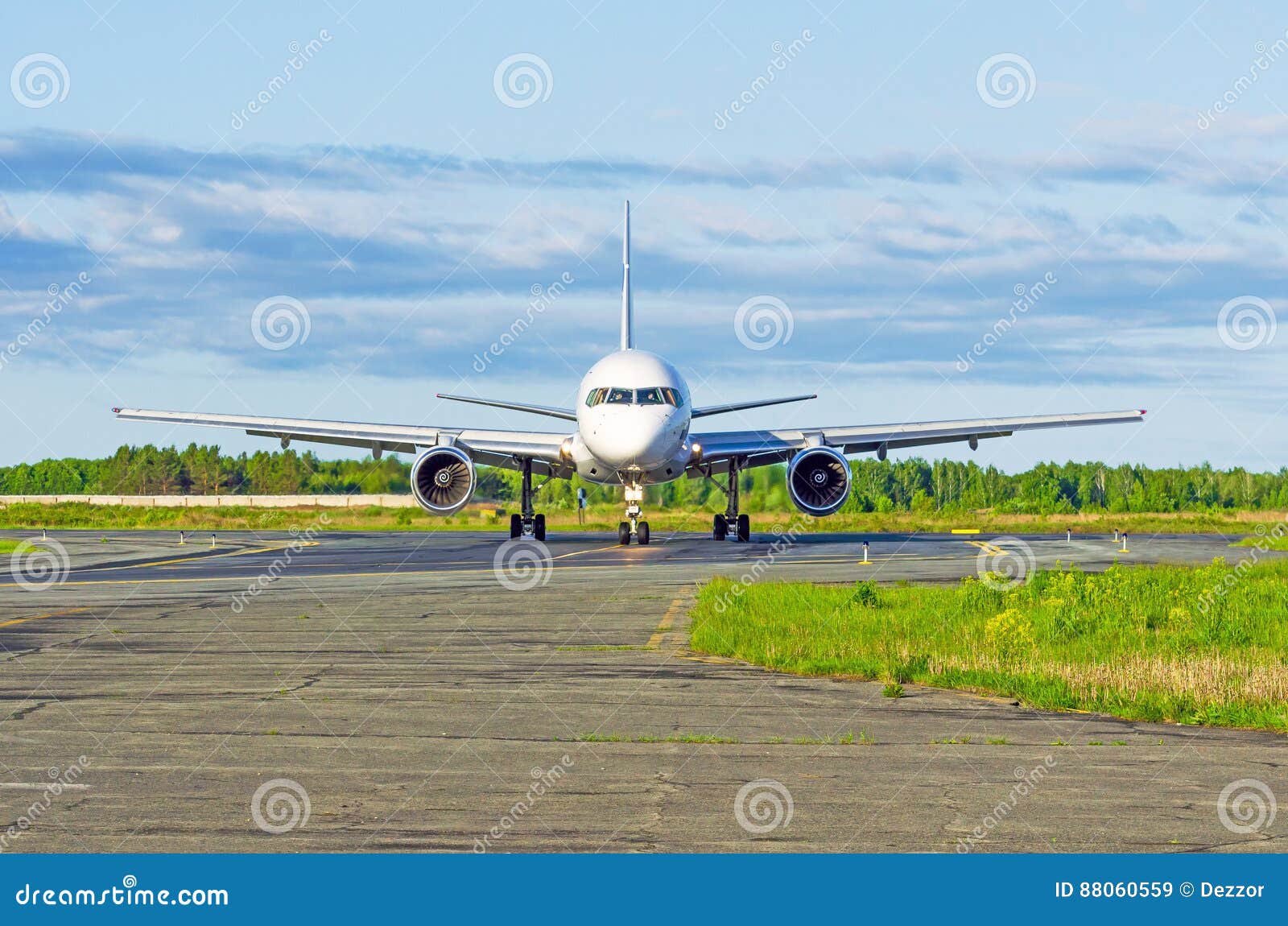 Aircraft on the Runway is a Front View of the Engine and Chassis Sky ...