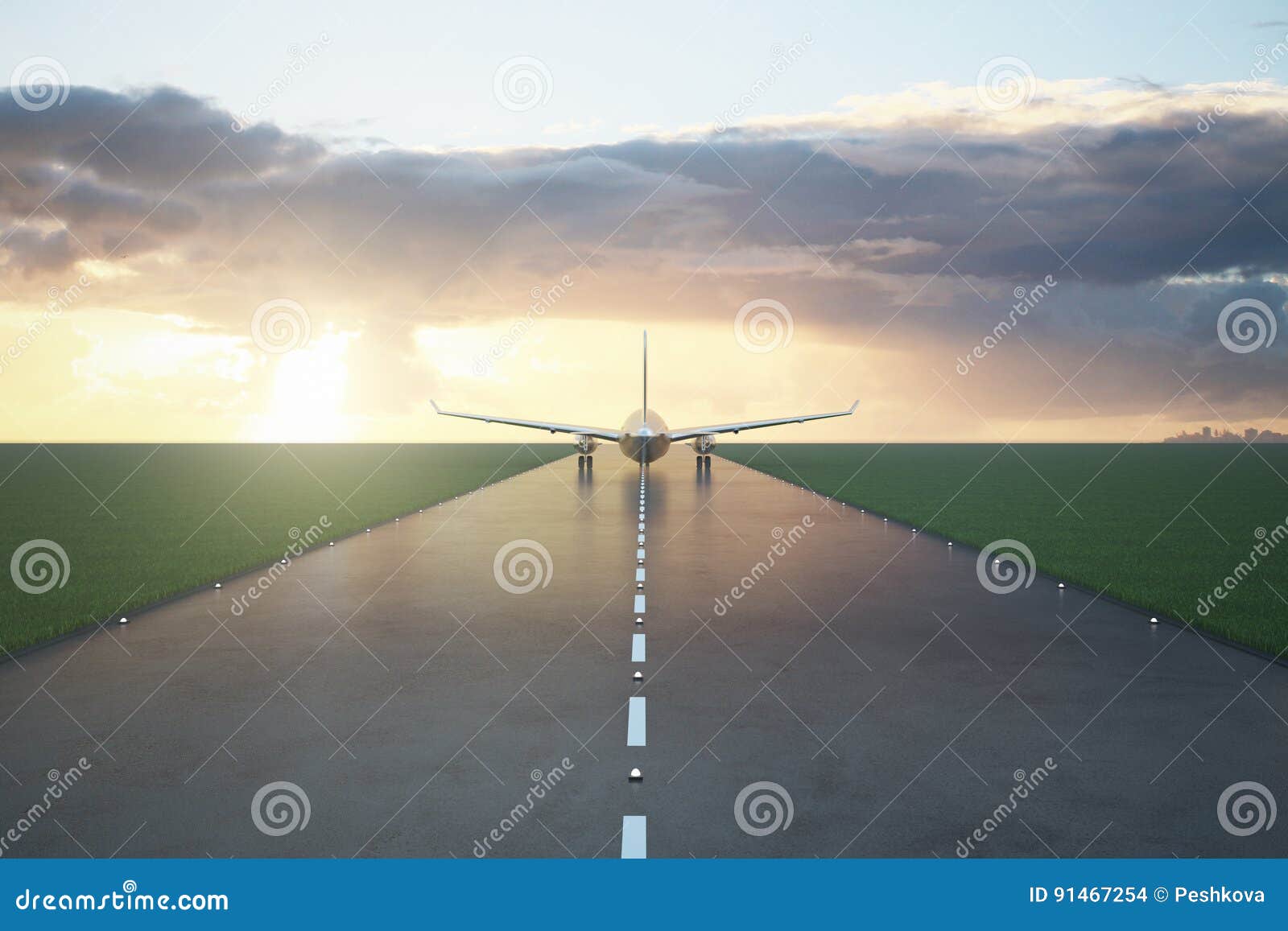 Aircraft on runway stock illustration. Illustration of plane - 91467254