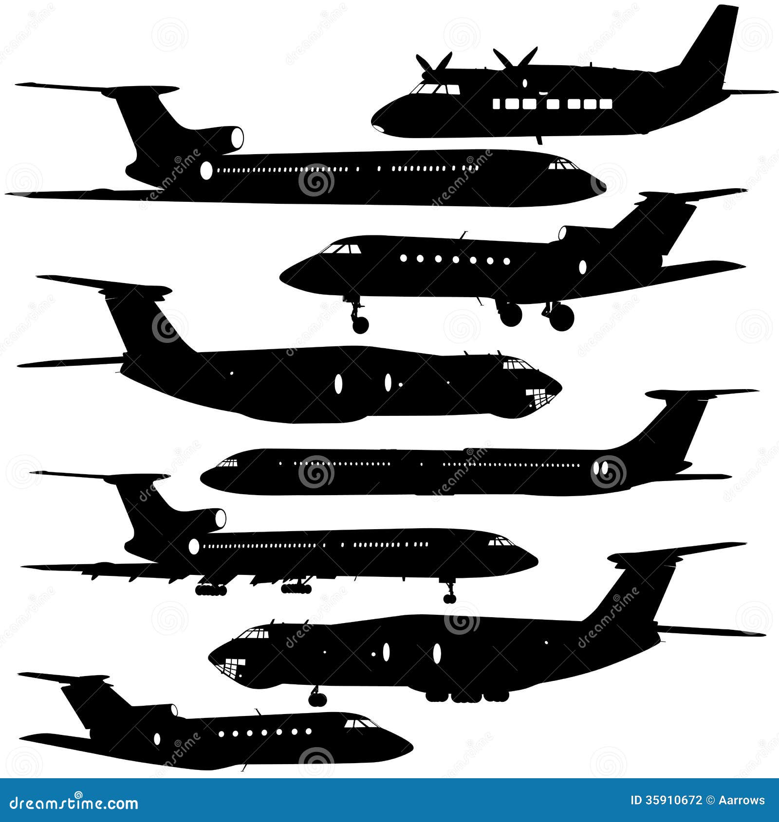 Different Aircraft Commercial Models Set Cartoon Vector | CartoonDealer ...