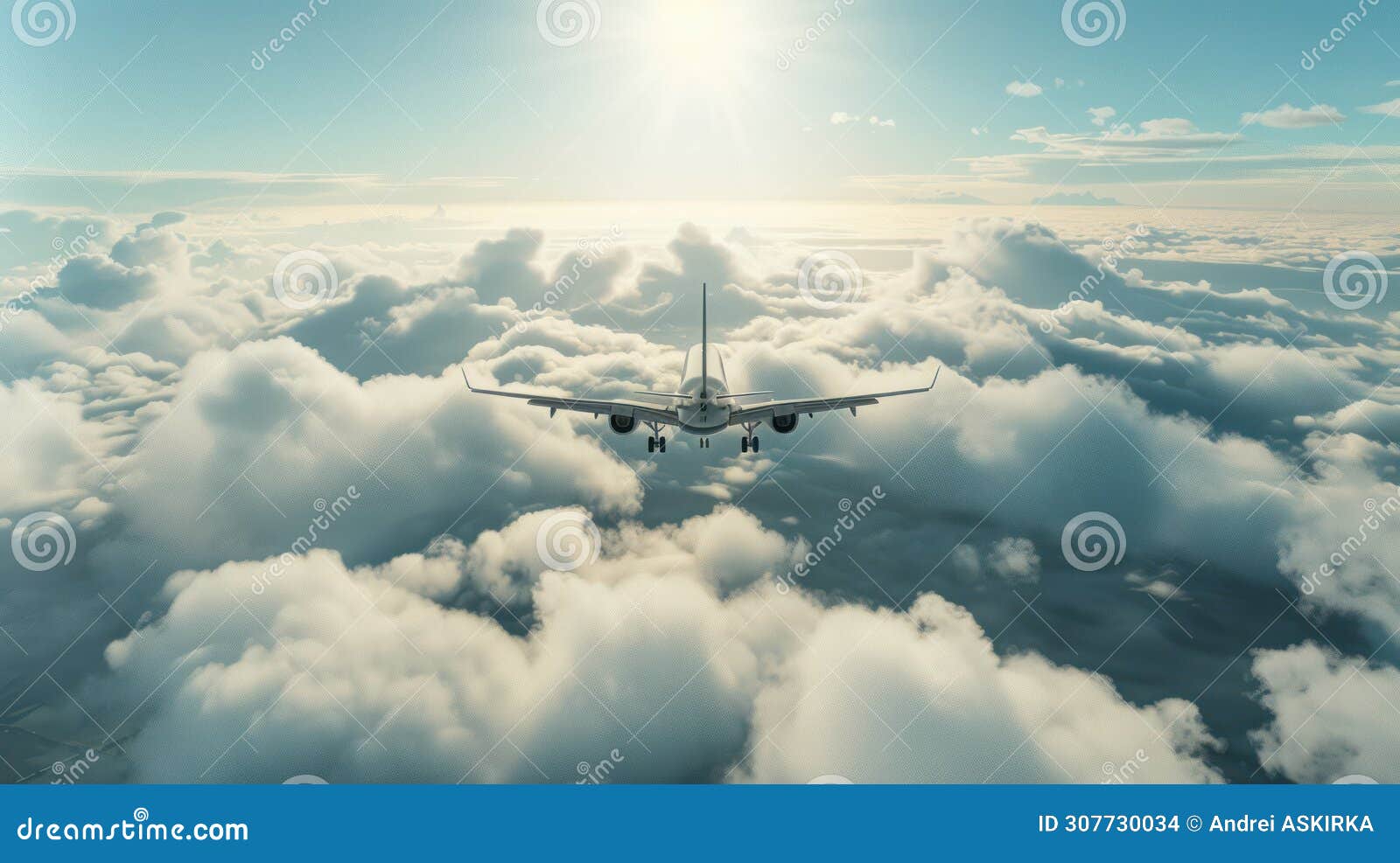 An Aircraft Soaring through the Sky High Above the Clouds Stock ...