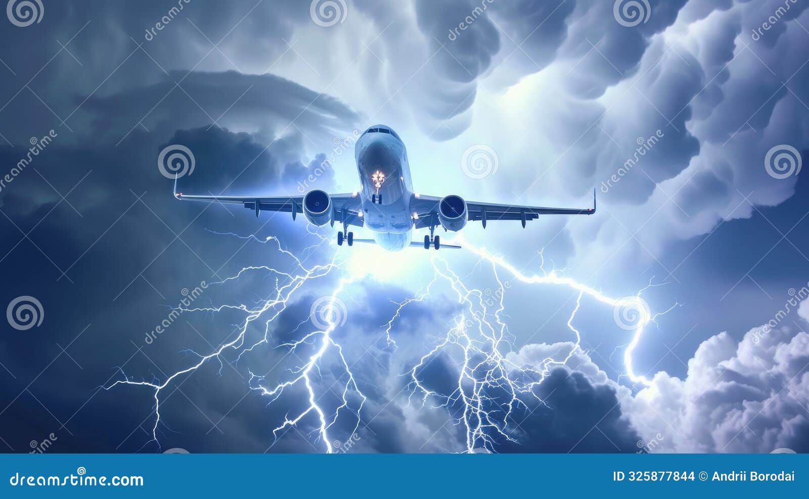 Aircraft in Thunderous Atmosphere: Lightning Flash. Stock Illustration ...