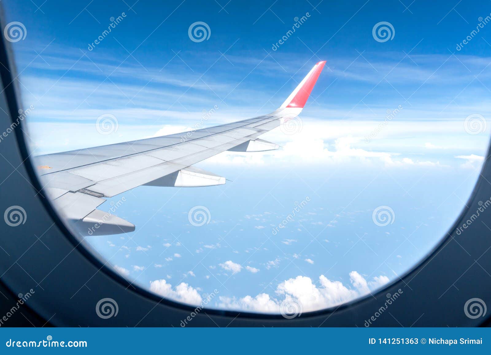 Aircraft Wing Look at View with Cloud Sky Stock Image - Image of clean ...