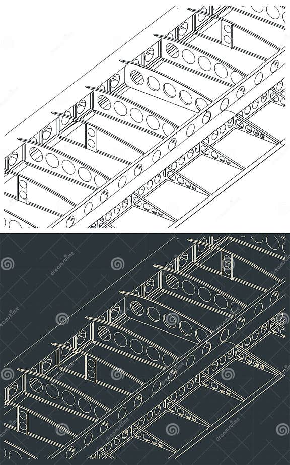 Aircraft Wing Structure Blueprints Stock Vector - Illustration of ...