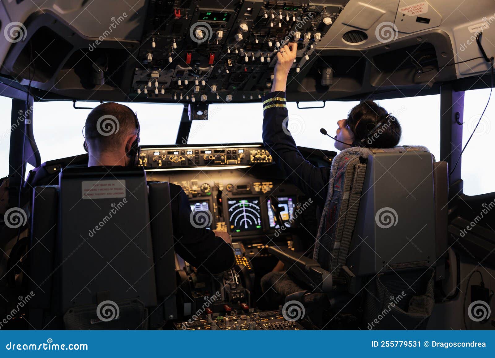Aircrew Members Flying Airplane with Dashboard Command Stock Image ...