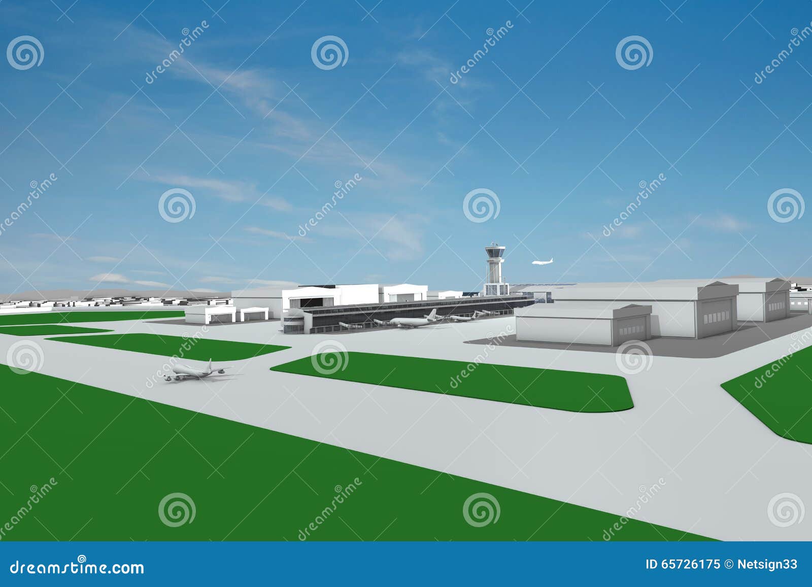 Airfield airplanes view stock illustration. Illustration of flyer ...
