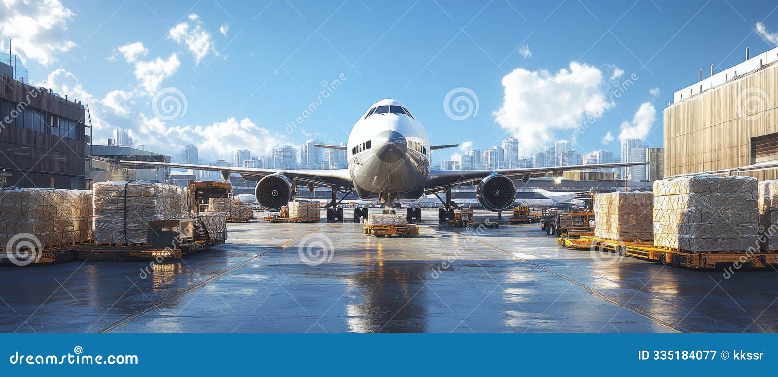 Airfreight Logistic, a Cargo Plane with Pallets of Goods Being Loaded ...