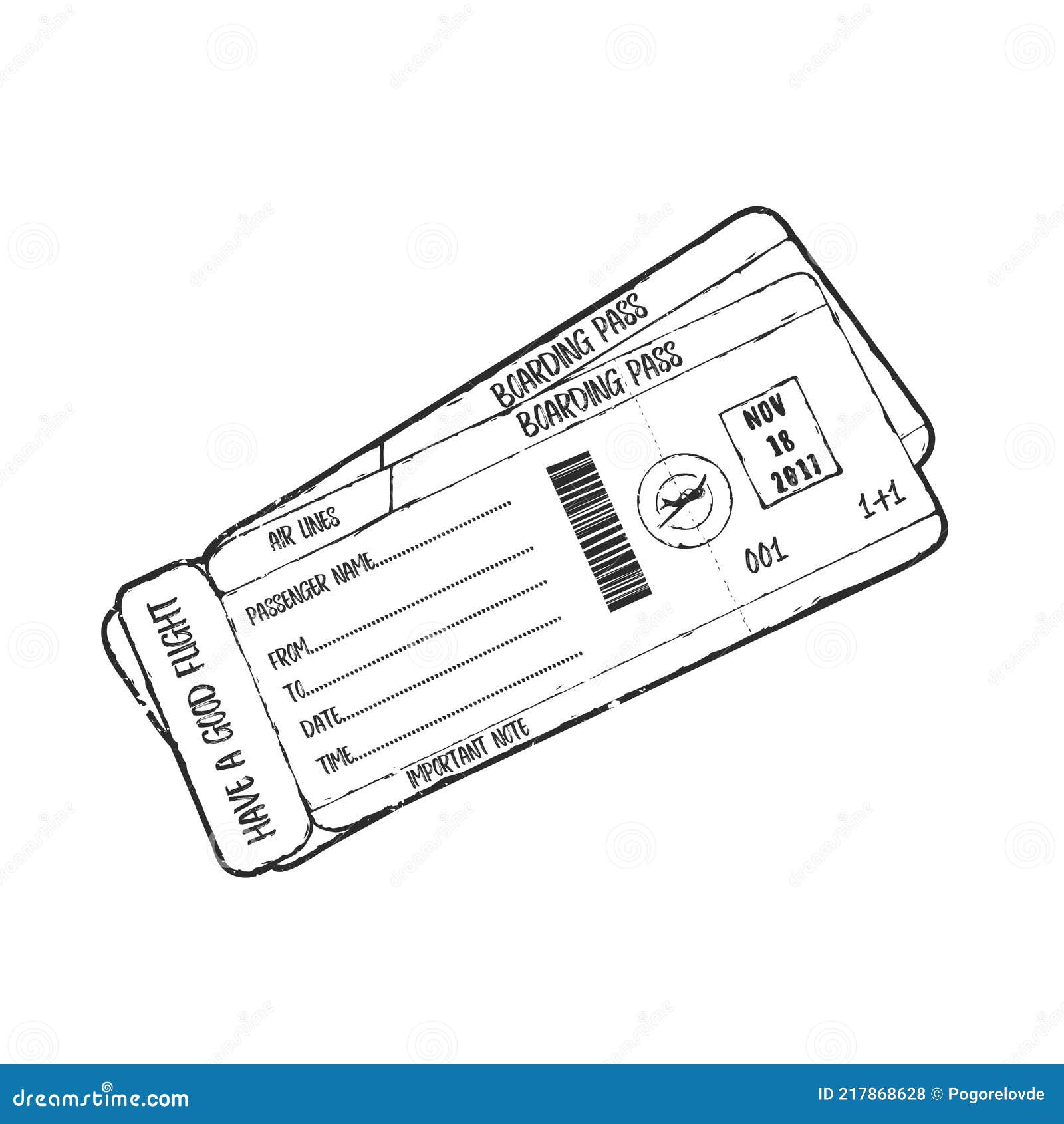 Airline Boarding Pass Ticket Design Hand Drawn Stock Vector