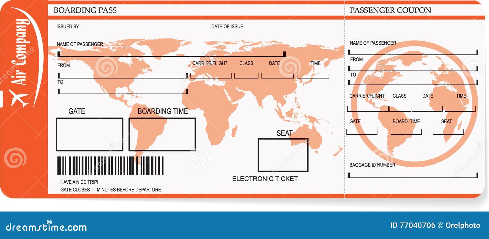 Airline Boarding Pass Tickets with Barcode Stock Vector - Illustration ...