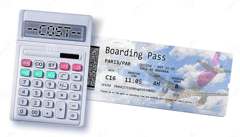 Airline Boarding Pass Tickets - Costs Concept with Calculator Stock ... Airline Boarding Pass Tickets - Costs Concept with Calculator Stock ...