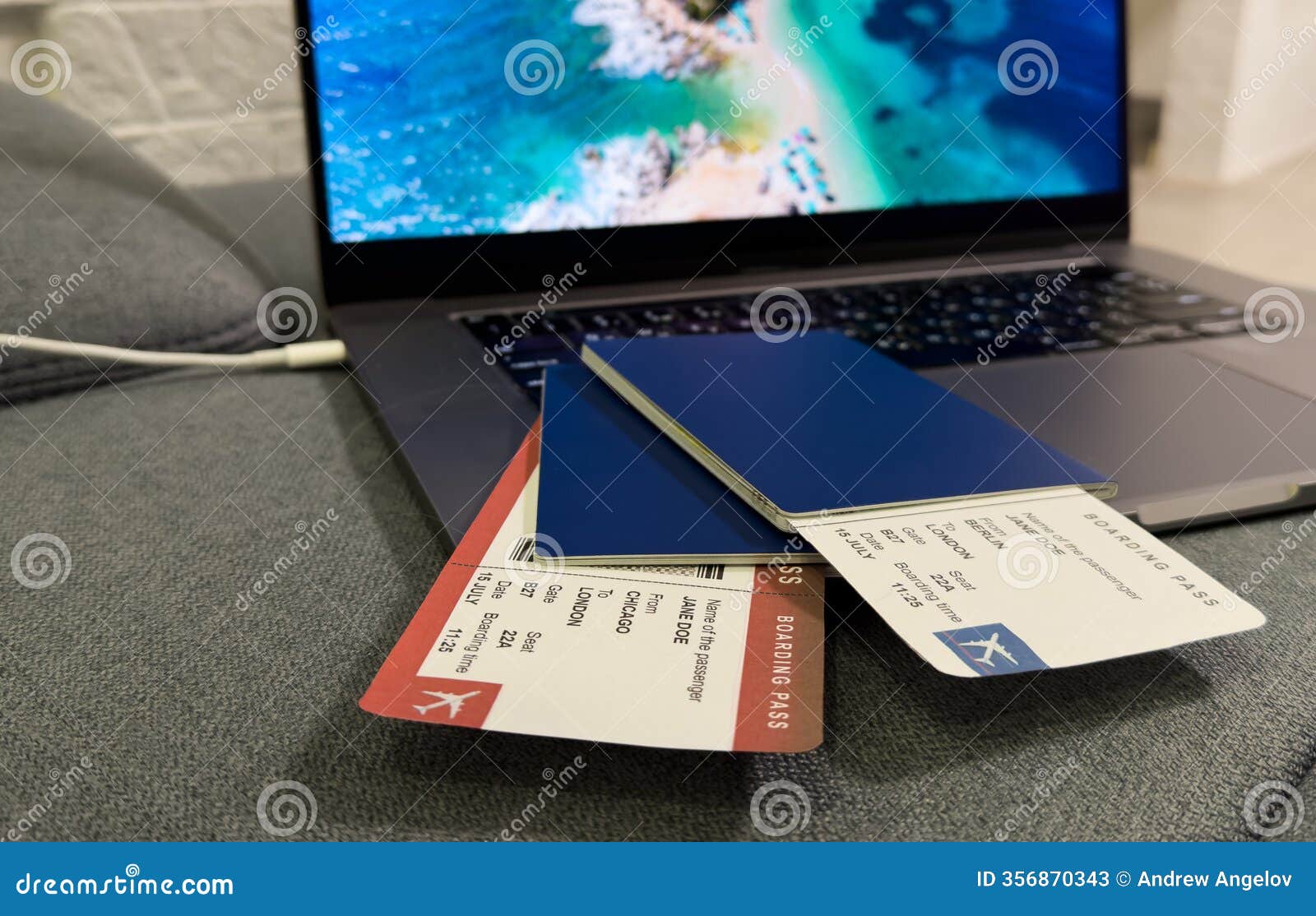 Airline Boarding Passes with Passport, Laptop Stock Image - Image of ...