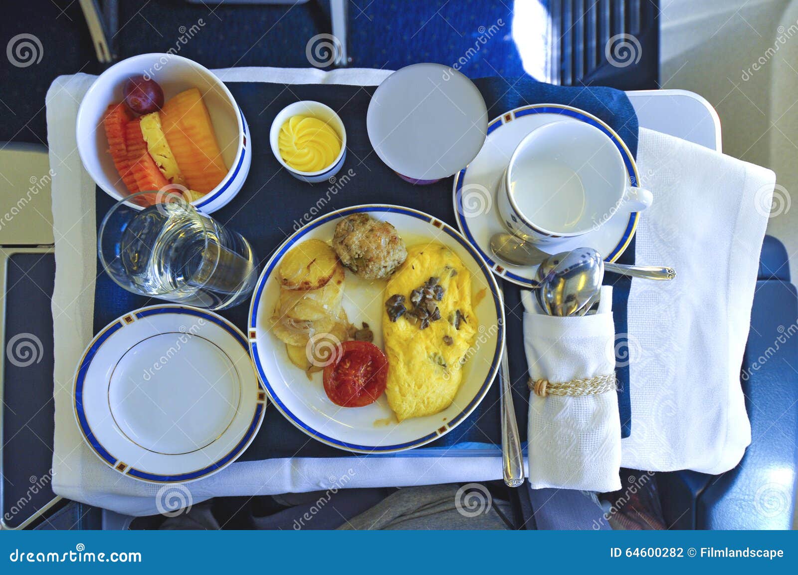 Airline Breakfast meal stock photo. Image of flight, food - 64600282