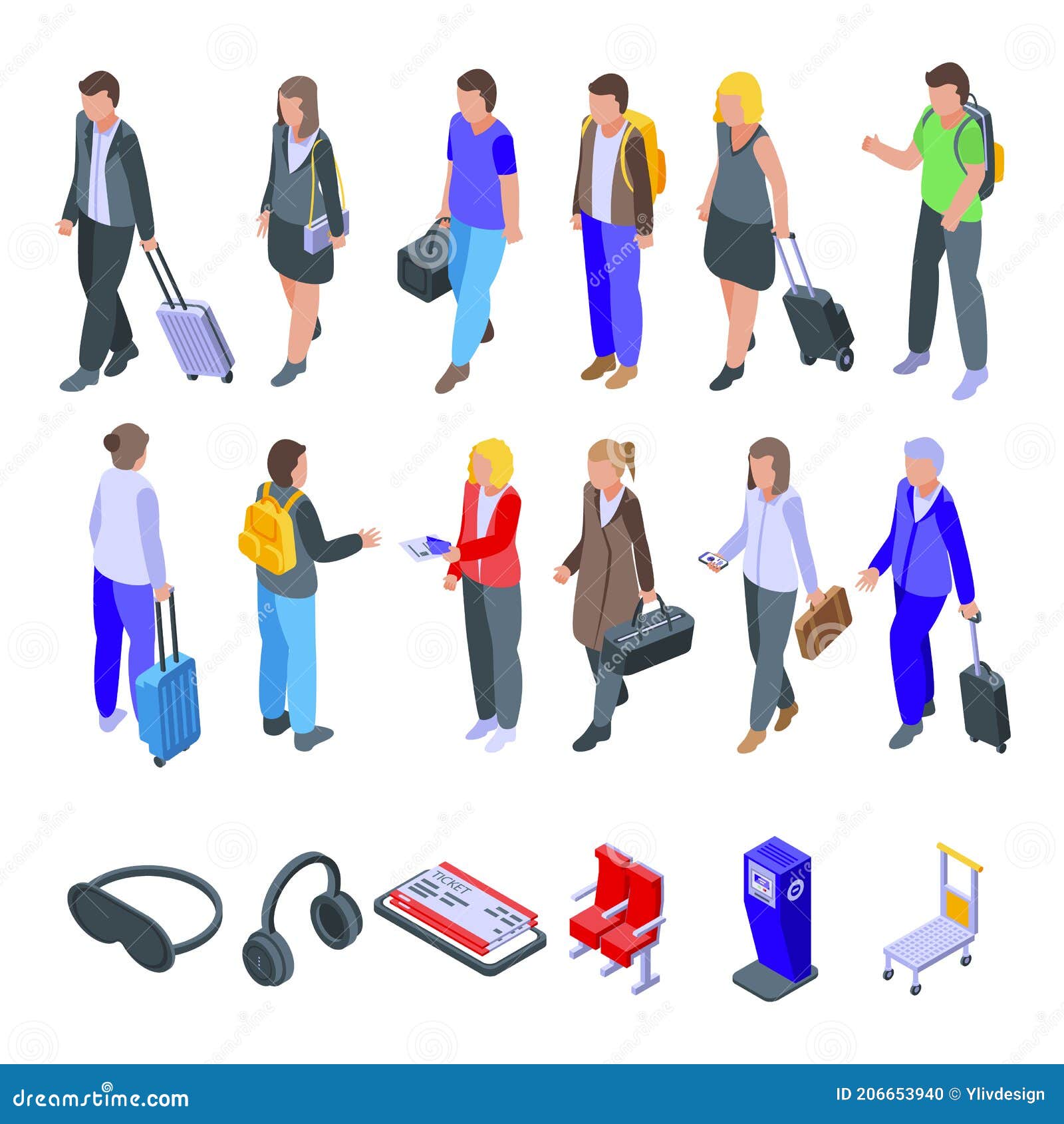 Airline Passengers Icons Set, Isometric Style Stock Illustration ...