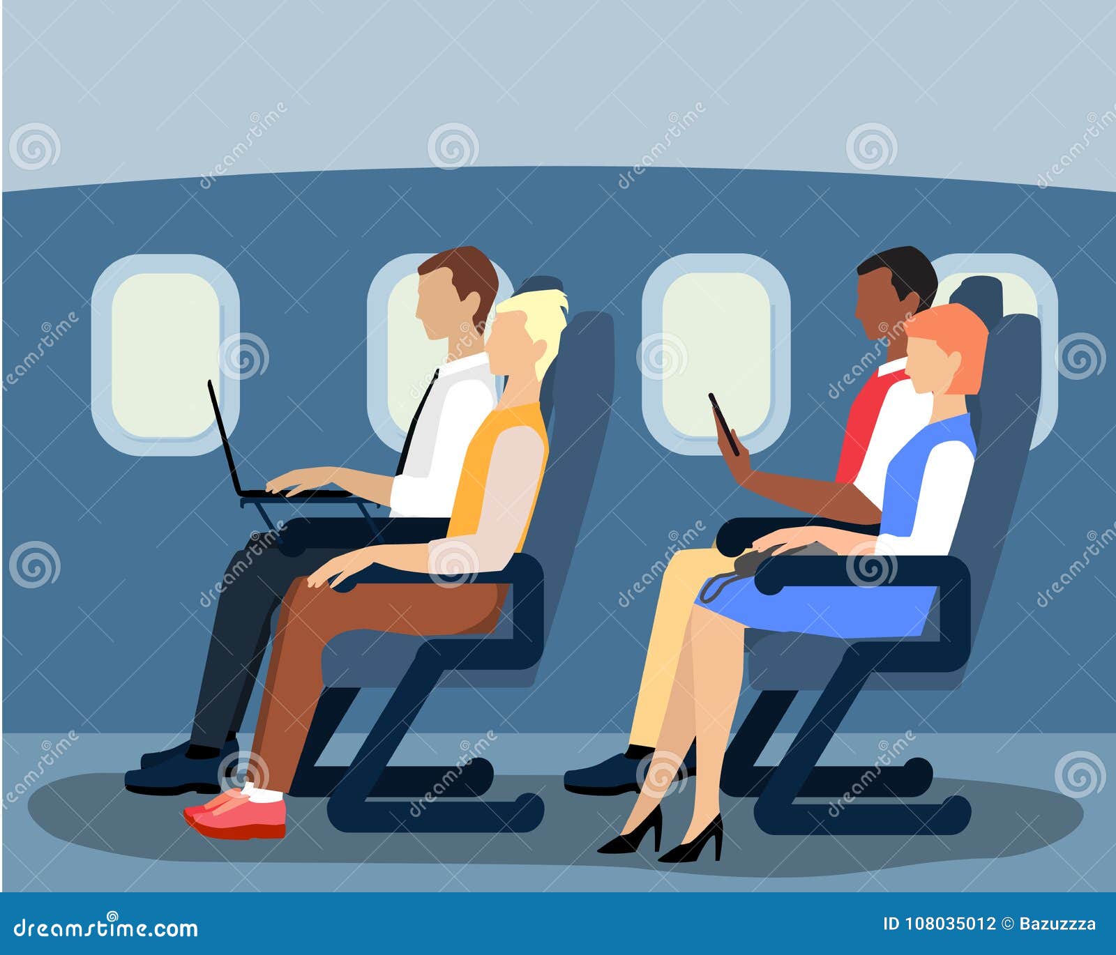 Airline Passengers on the Plane Vector Flat Illustration Stock Vector ...