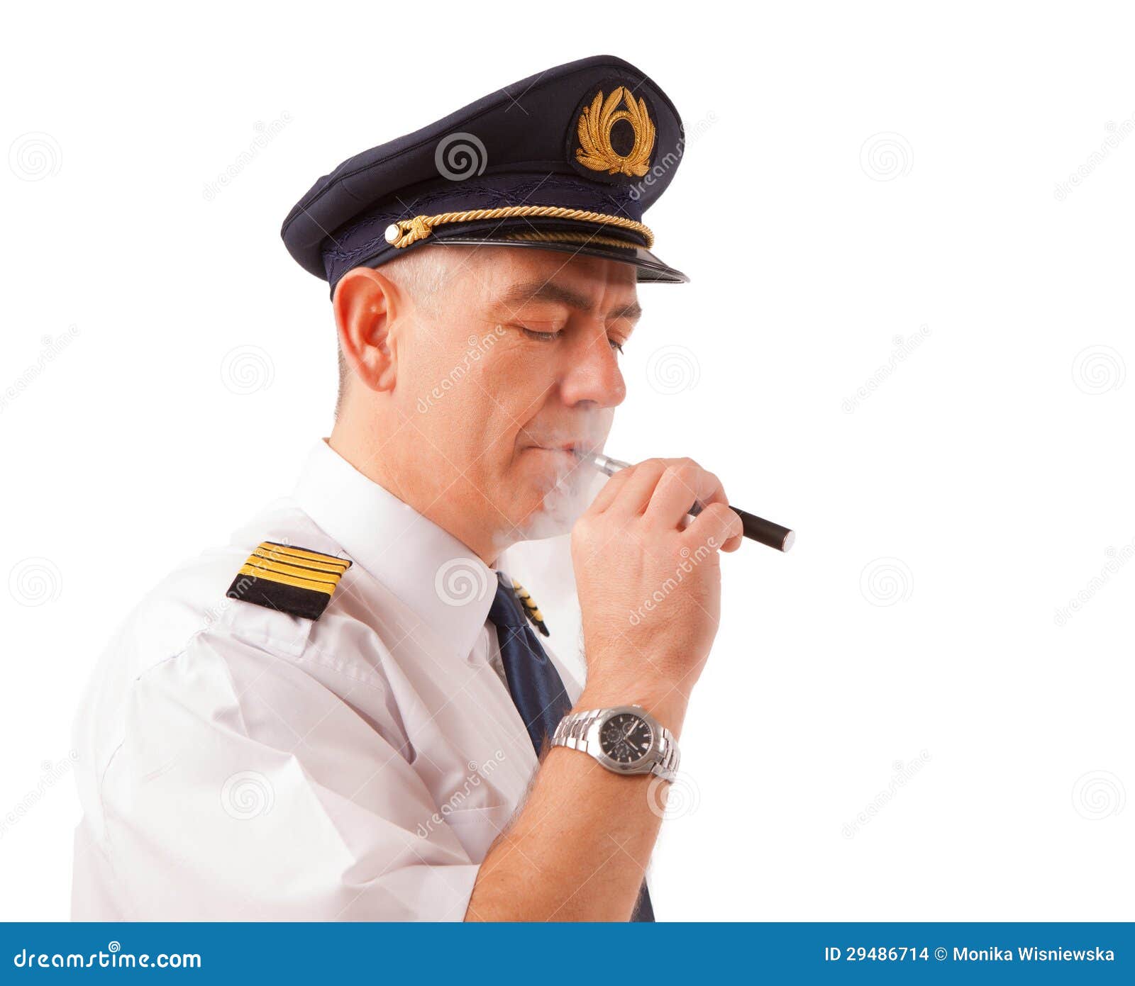 Airline Pilot with Cigarette Stock Photo - Image of epaulets, airplane ...