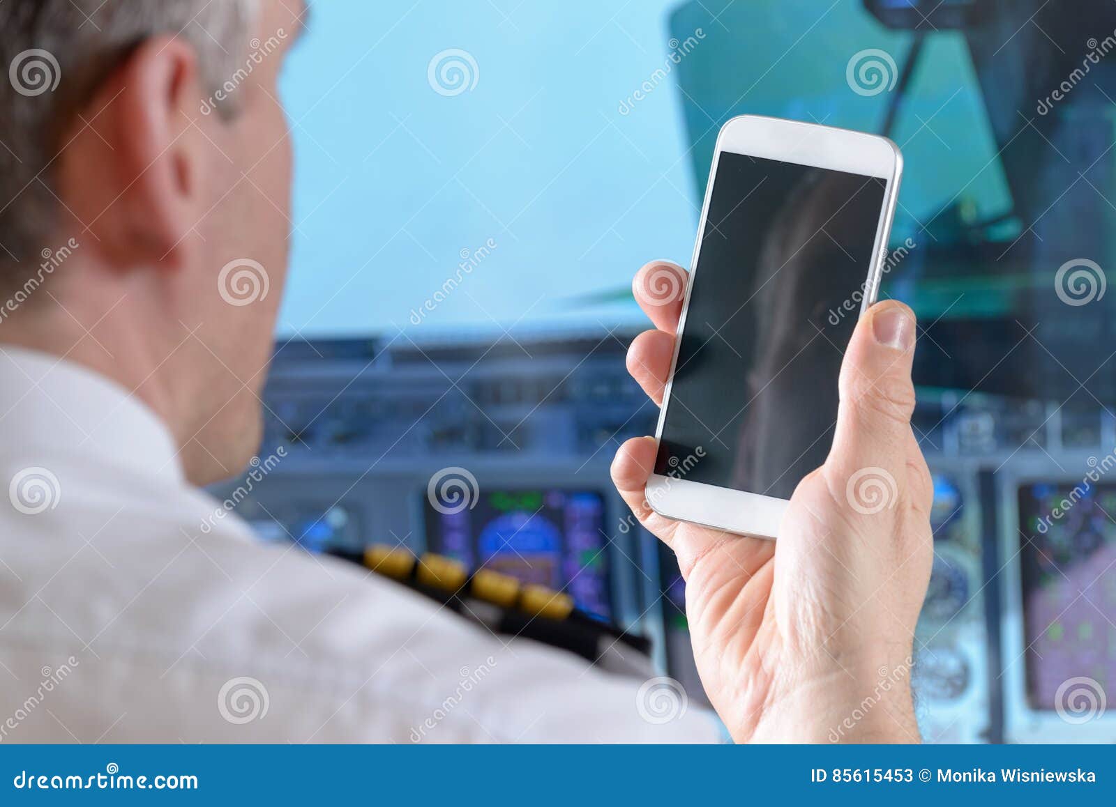 Airline Pilot Using Smart Phone Stock Image - Image of instructor ...