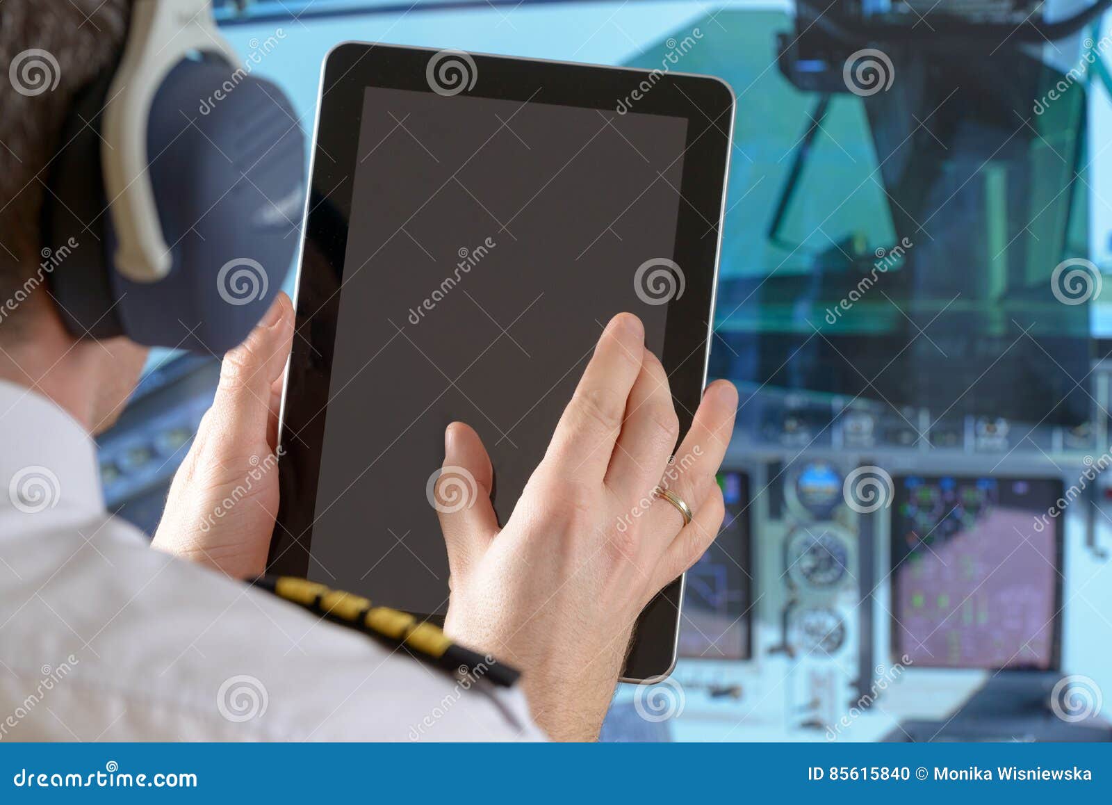 Airline pilot using tablet stock photo. Image of flight - 85615840