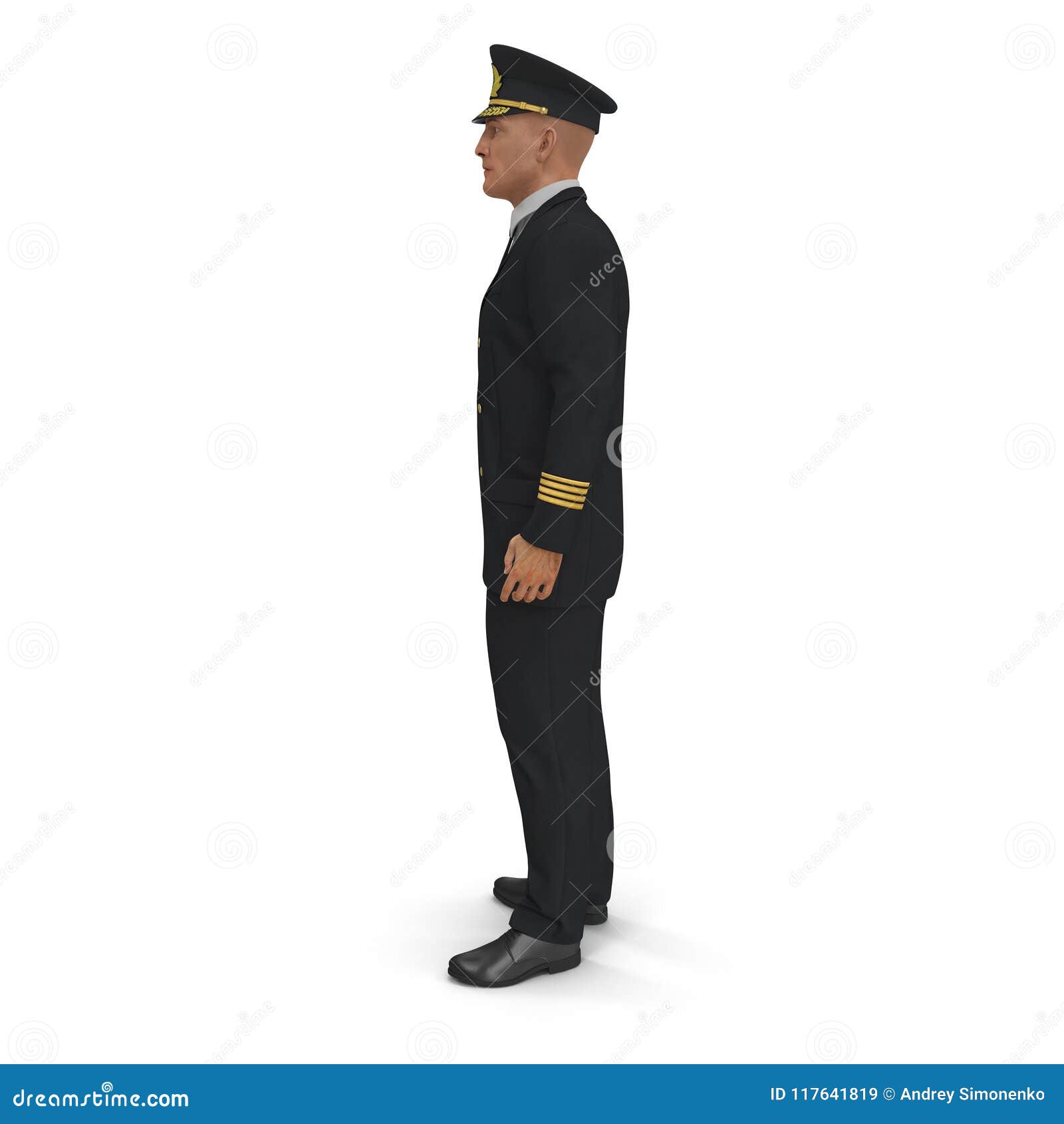 Airline Pilot on White. Side View. 3D Illustration Stock Illustration ...