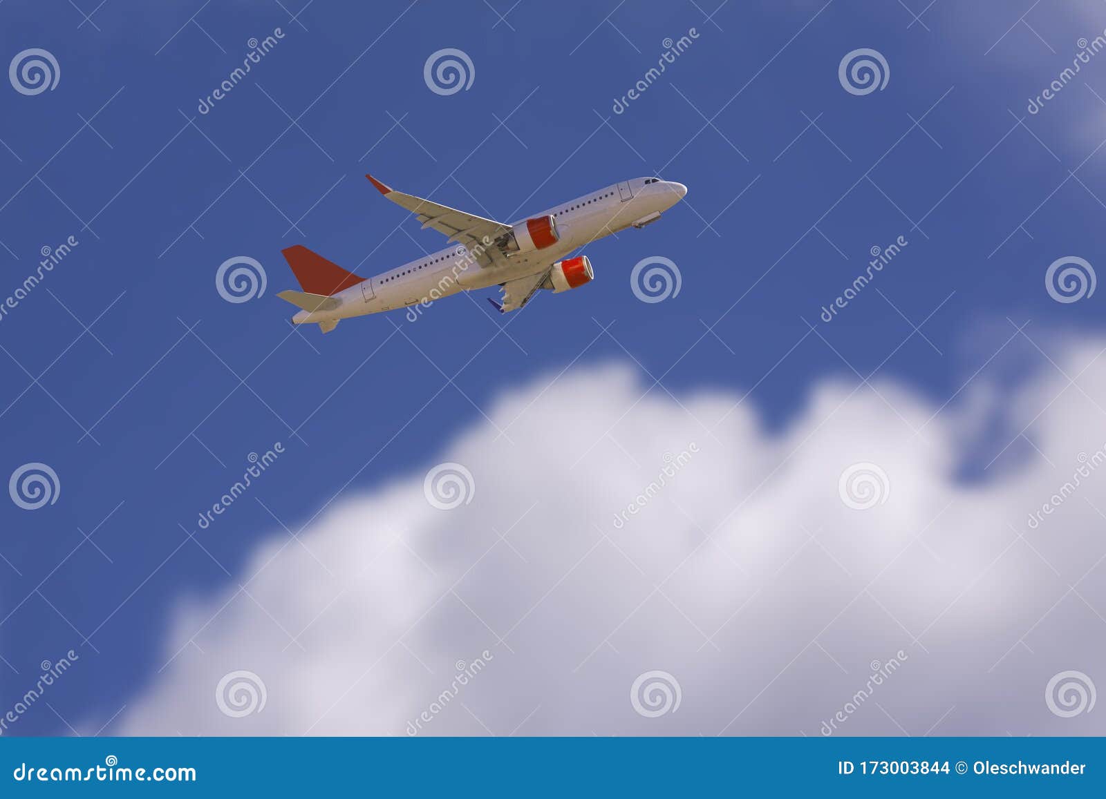 An Airline Plane in the Blue Sky Flying Above Big White Blurred Clouds ...