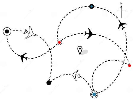 Airline Plane Flight Paths Travel Plans Map Stock Vector - Illustration ...