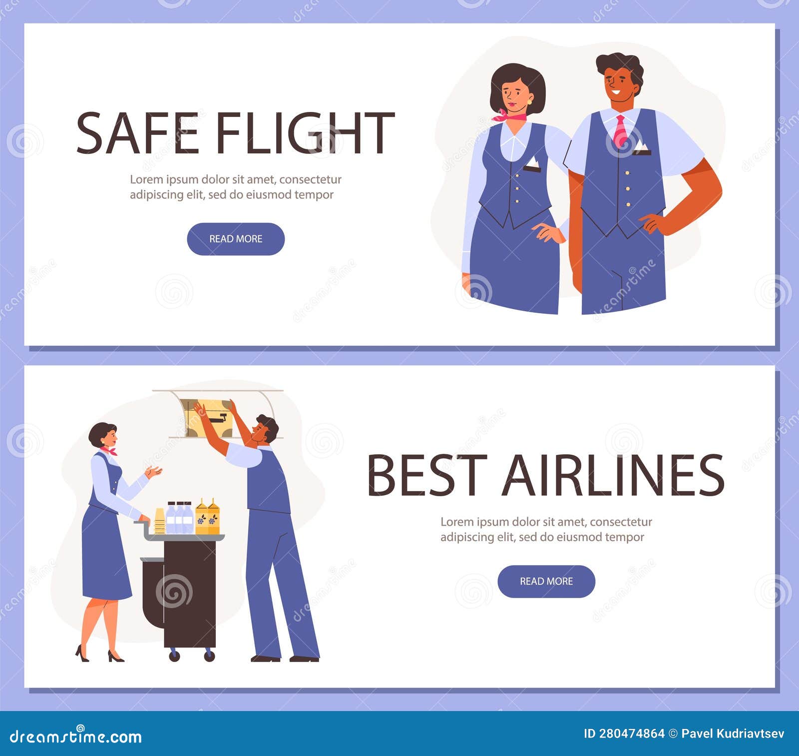 Airline Services Banners or Flyers with Air Hostesses, Flat Vector ...