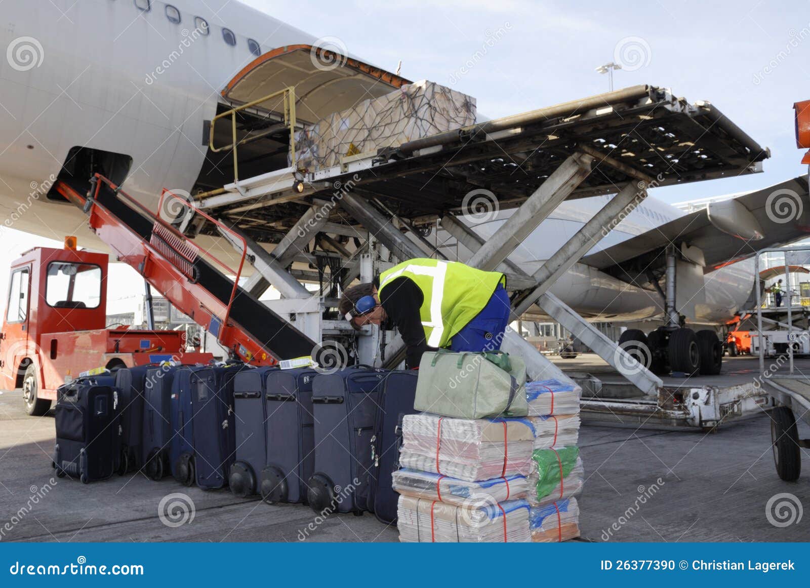 Airliner Being Loaded with Luggage Stock Photo - Image of turbine ...