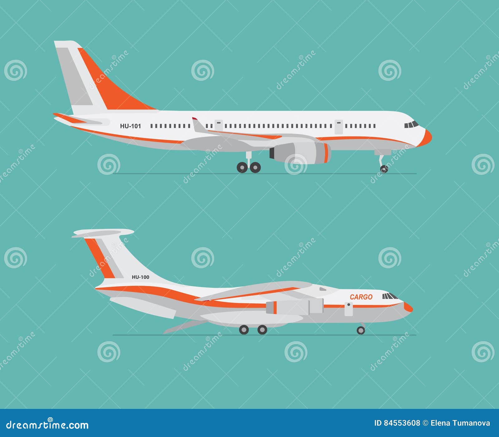 Airliner and Cargo Airplane on Blue Background. Stock Vector ...