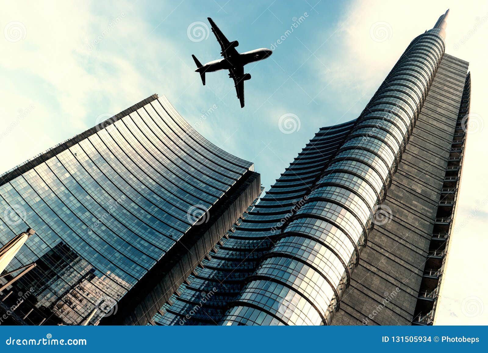 Airliner Flying Over the City Stock Photo - Image of architecture ...