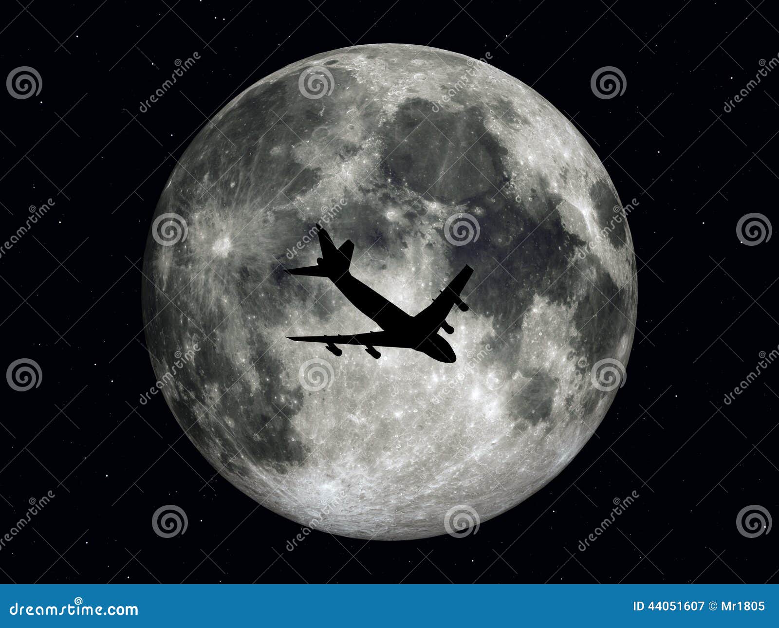 Airliner in Front of the Moon Stock Illustration - Illustration of ...
