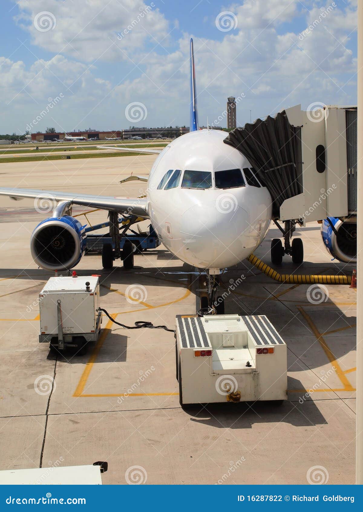Airliner at the gate stock photo. Image of metal, tower - 16287822
