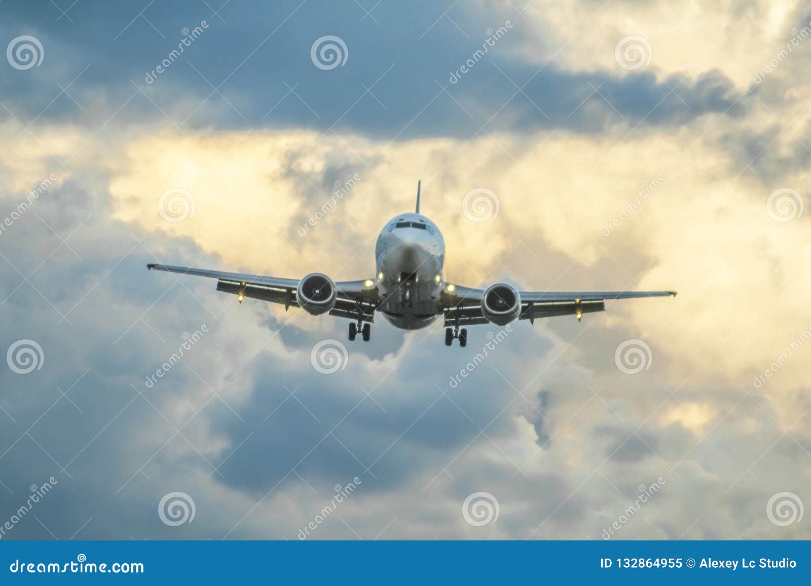 Airliner is Landing at the Airport, Front View Stock Image - Image of ...