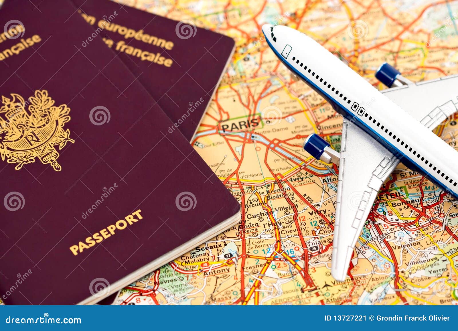 Airliner, Passports and Paris Map Stock Image - Image of transport ...