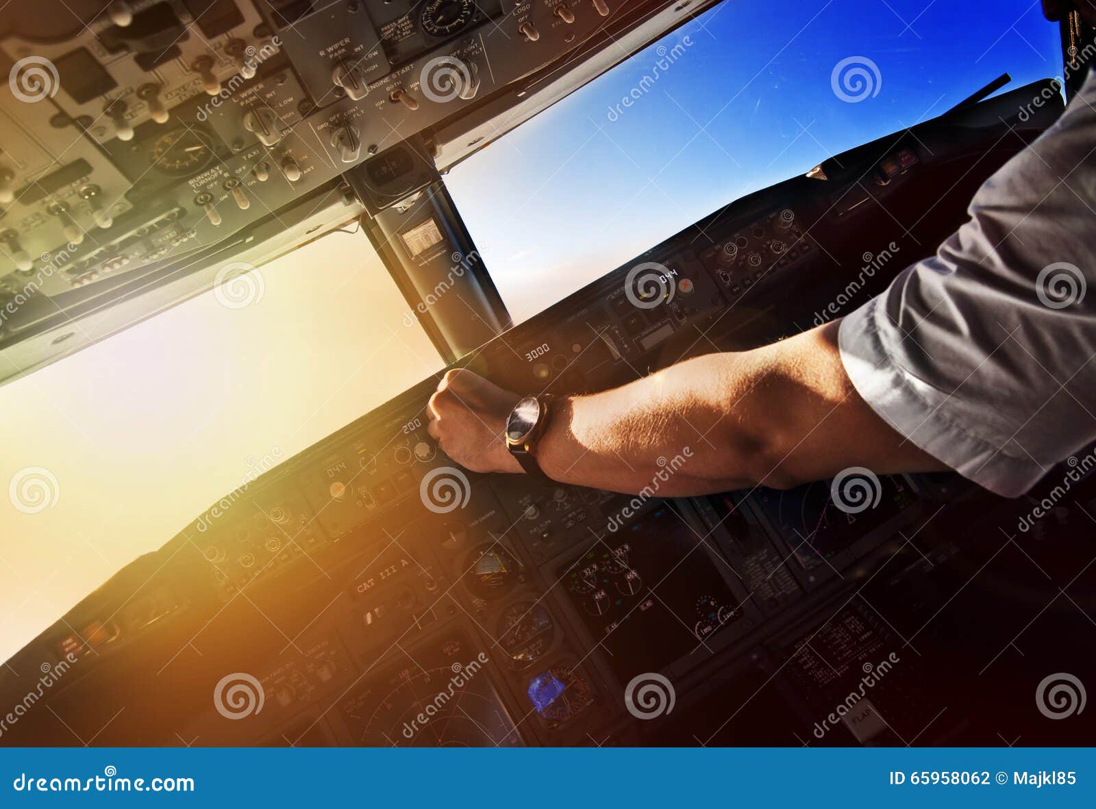 Airliner Pilot at Work - View from the Cockpit Stock Photo - Image of ...