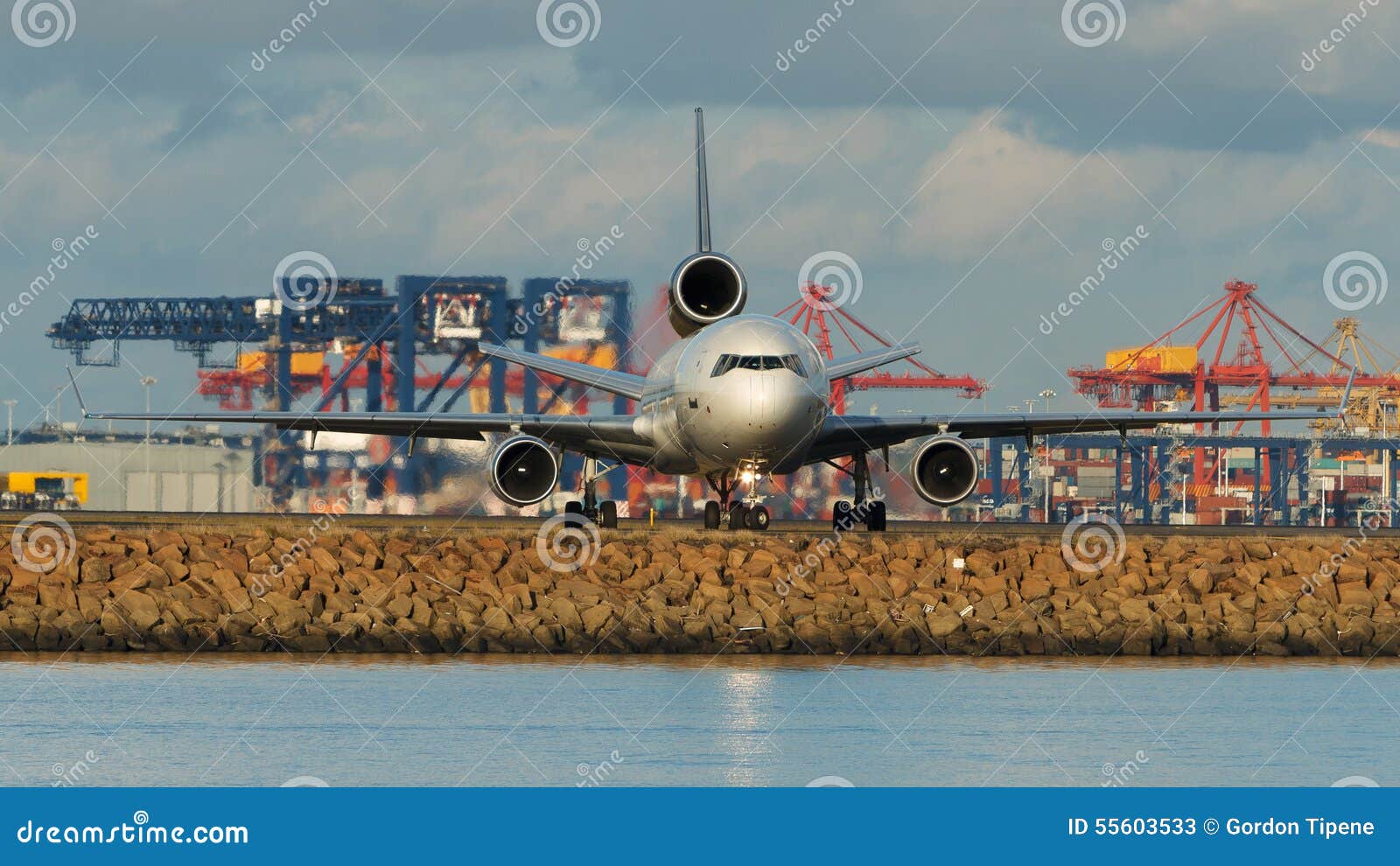 Airliner on Runway in Front View Stock Image - Image of transportation ...