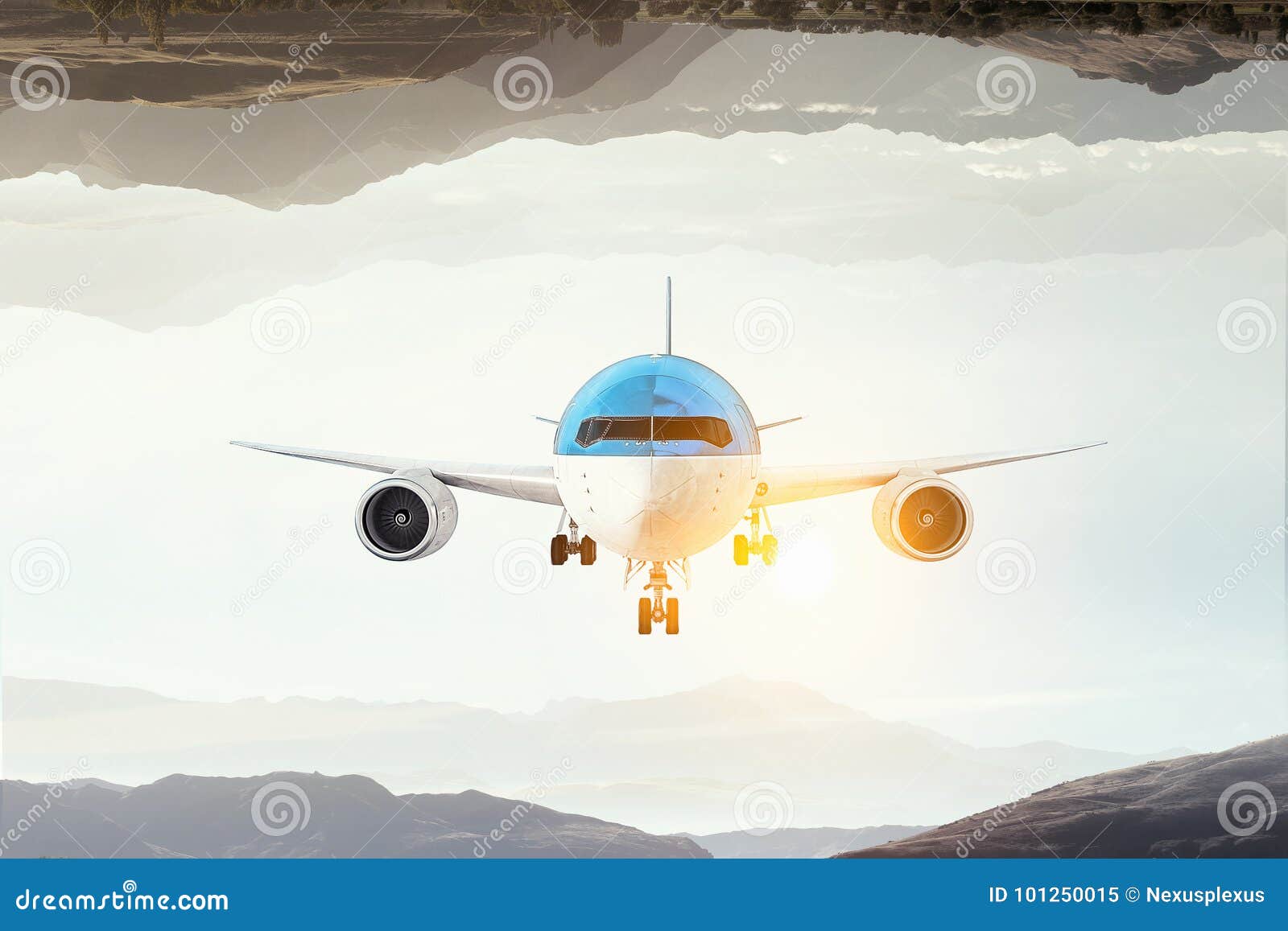 Airliner in Sky. Mixed Media Stock Image - Image of plane, sunshine ...