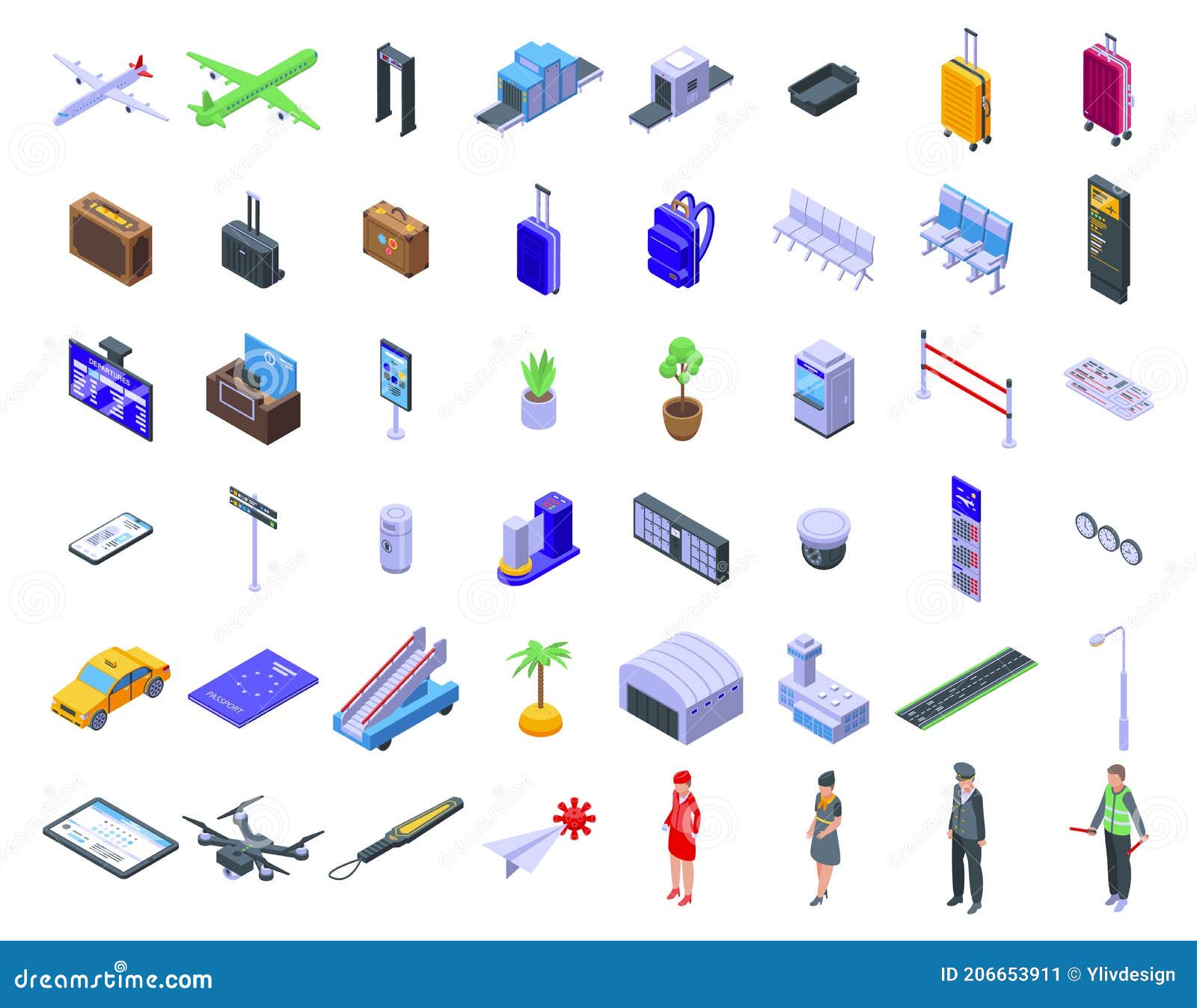 Airlines Icons Set, Isometric Style Stock Illustration - Illustration ...