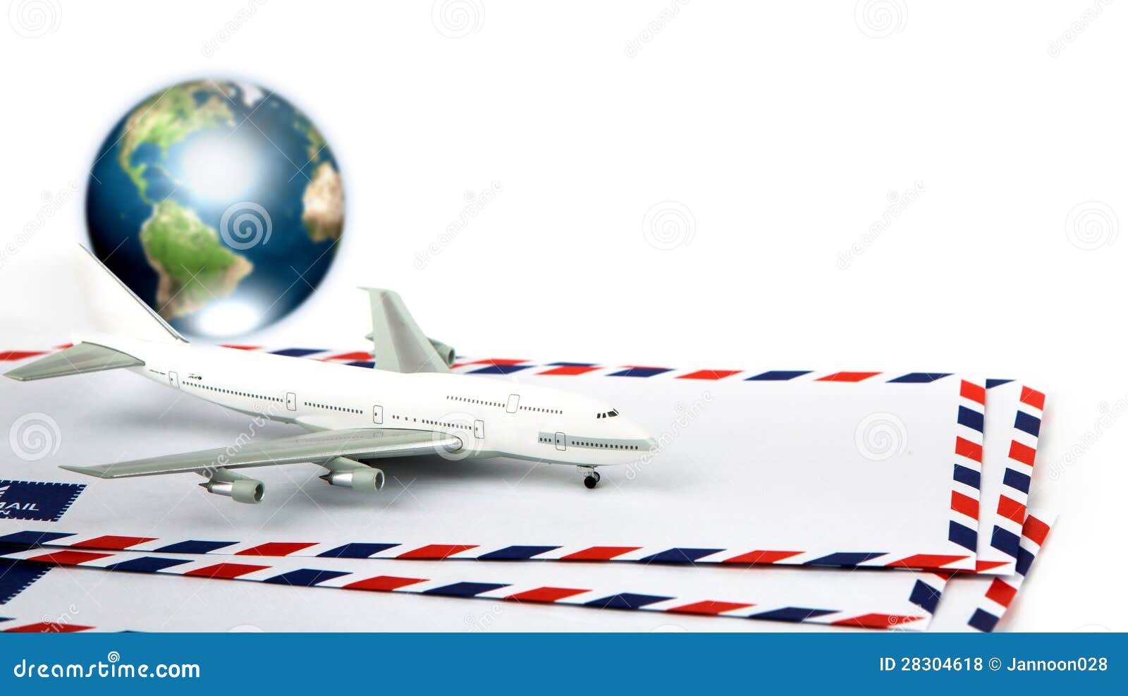 Airmail Envelope with Model Airplane and Earth Stock Photo - Image of ...