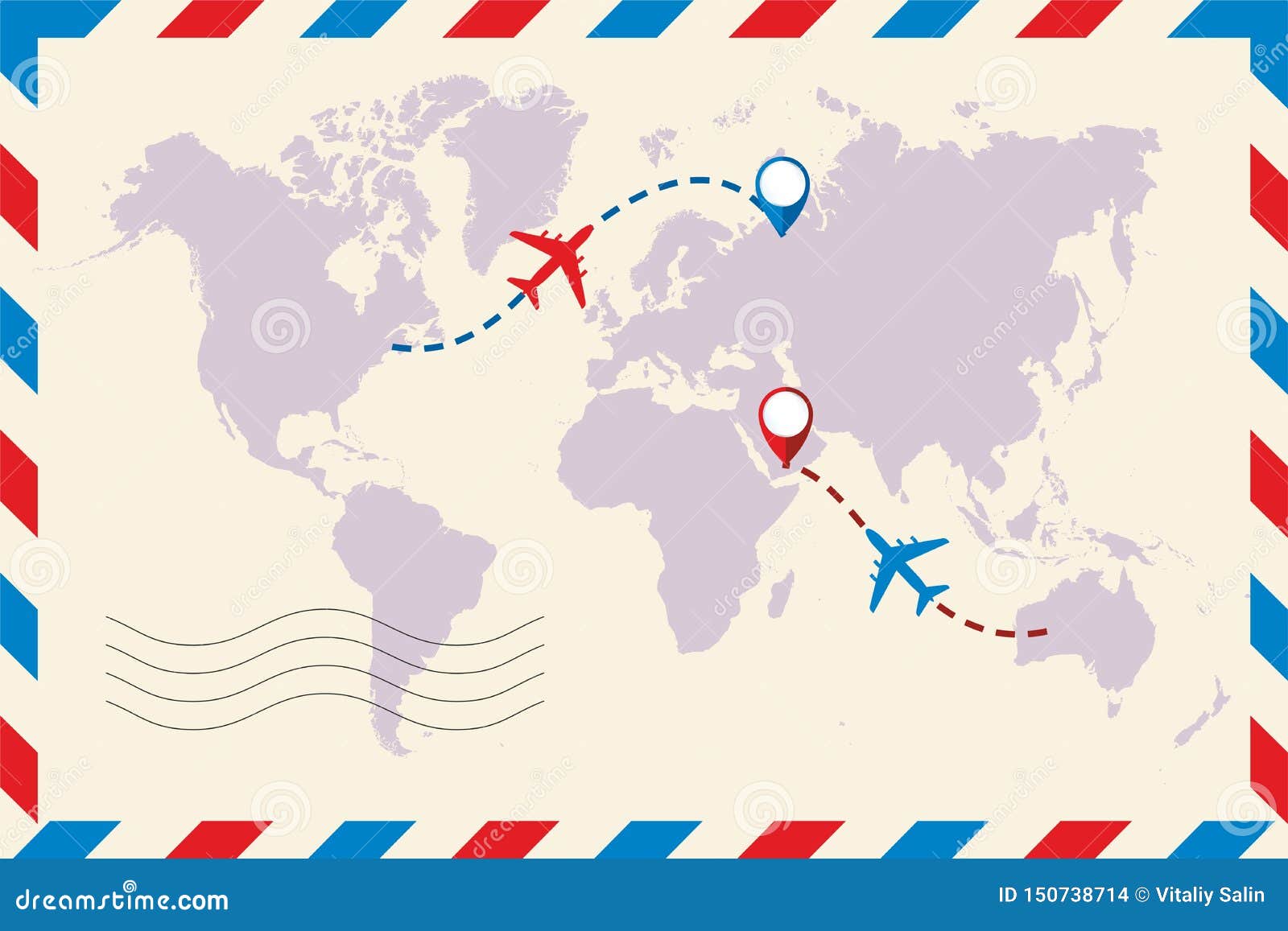 Airmail Envelope. the Plane and Its Track on the World Map. Travel To ... Airmail Envelope. the Plane and Its Track on the World Map. Travel To ...