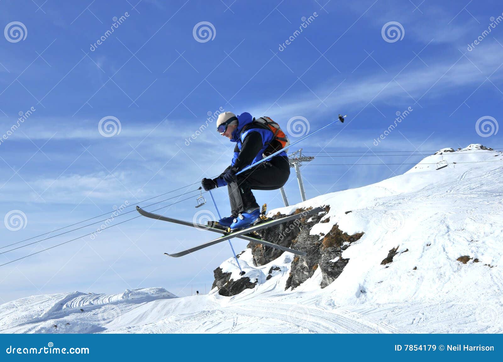 Airoski: Skier Performing a Long Jump Stock Image - Image of high ...