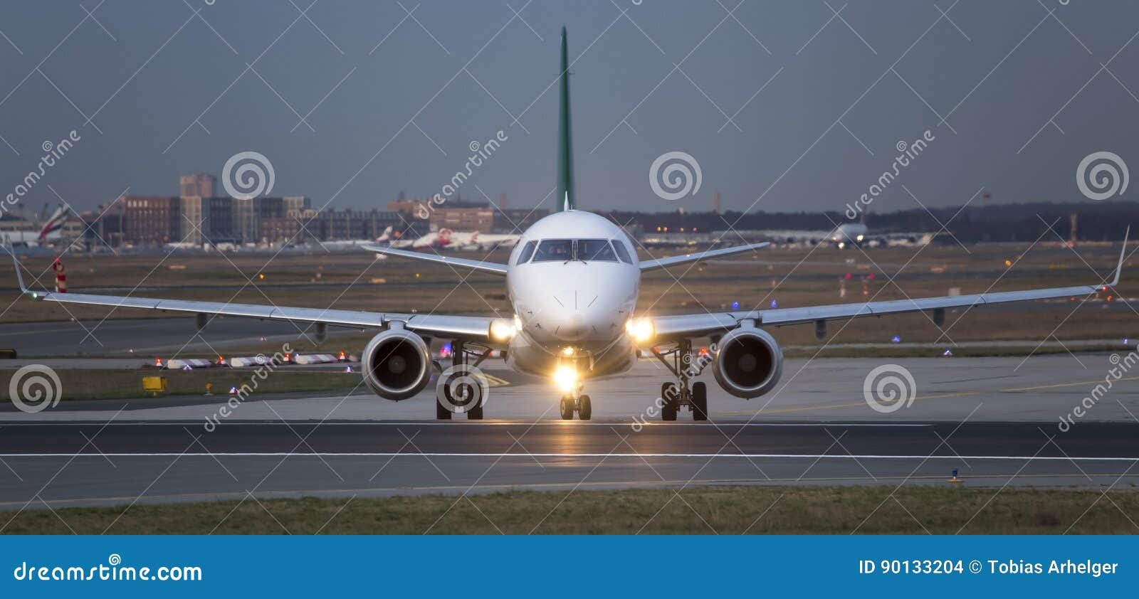 A Airplan on the Runway in the Evening Stock Photo - Image of ...