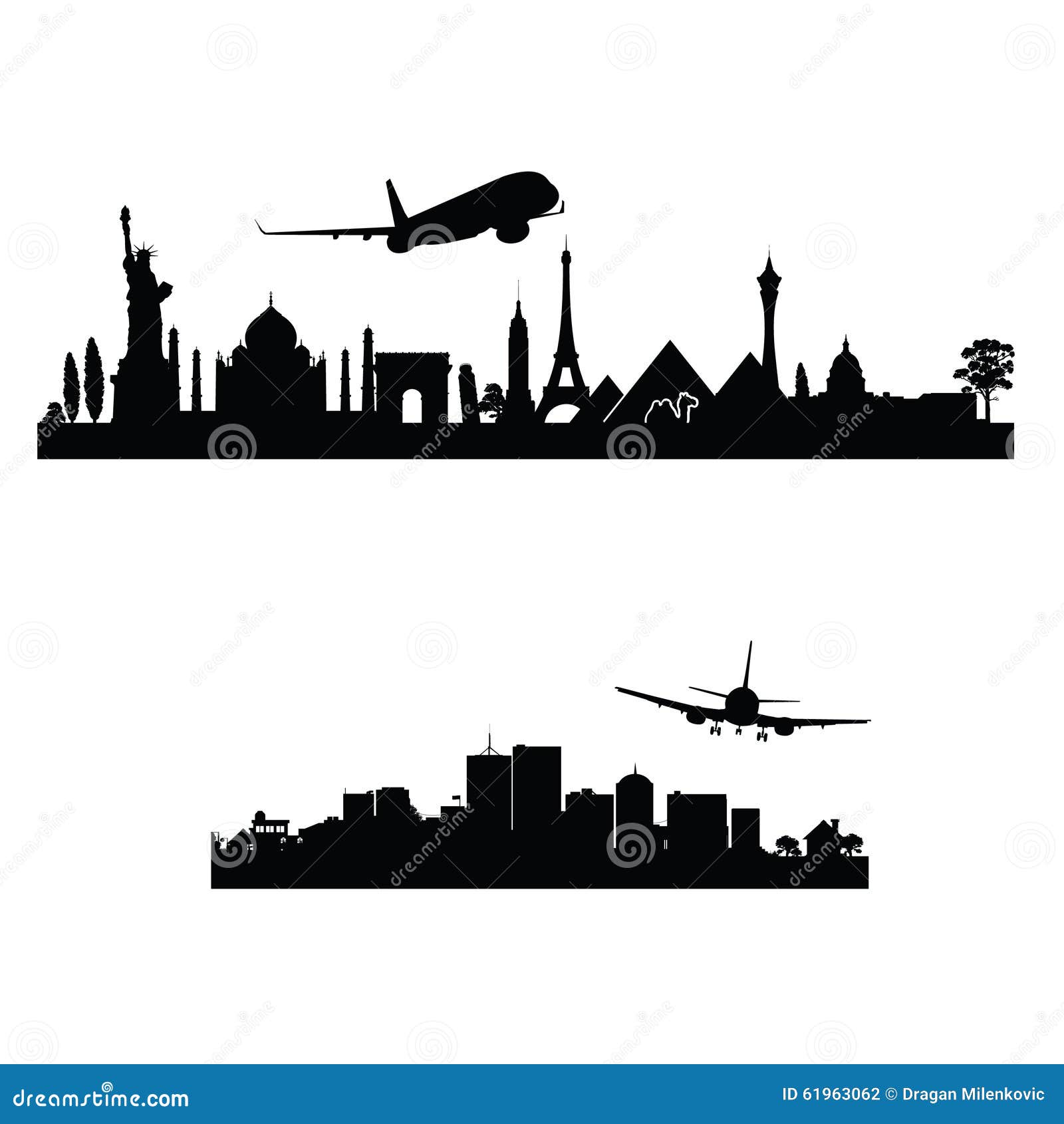 Airplane Above the City Vector Stock Vector - Illustration of travel ...