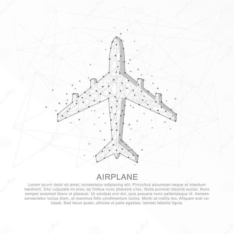 Airplane Abstract Mesh Line Shape and Scattered Dots Low Poly Wire ...